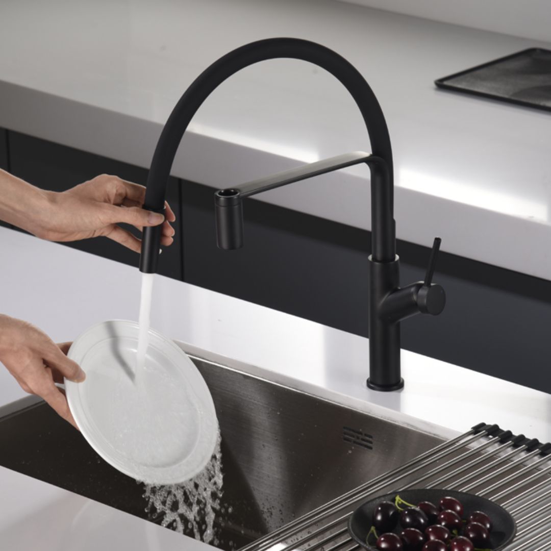 Sena series matt black flexible single-lever kitchen faucet - ocean-imex.gr